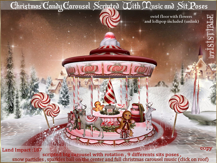 Second Life Marketplace - irrISIStible CHRISTMAS CANDY CAROUSEL SCRIPTED WITH MUSIC 2022